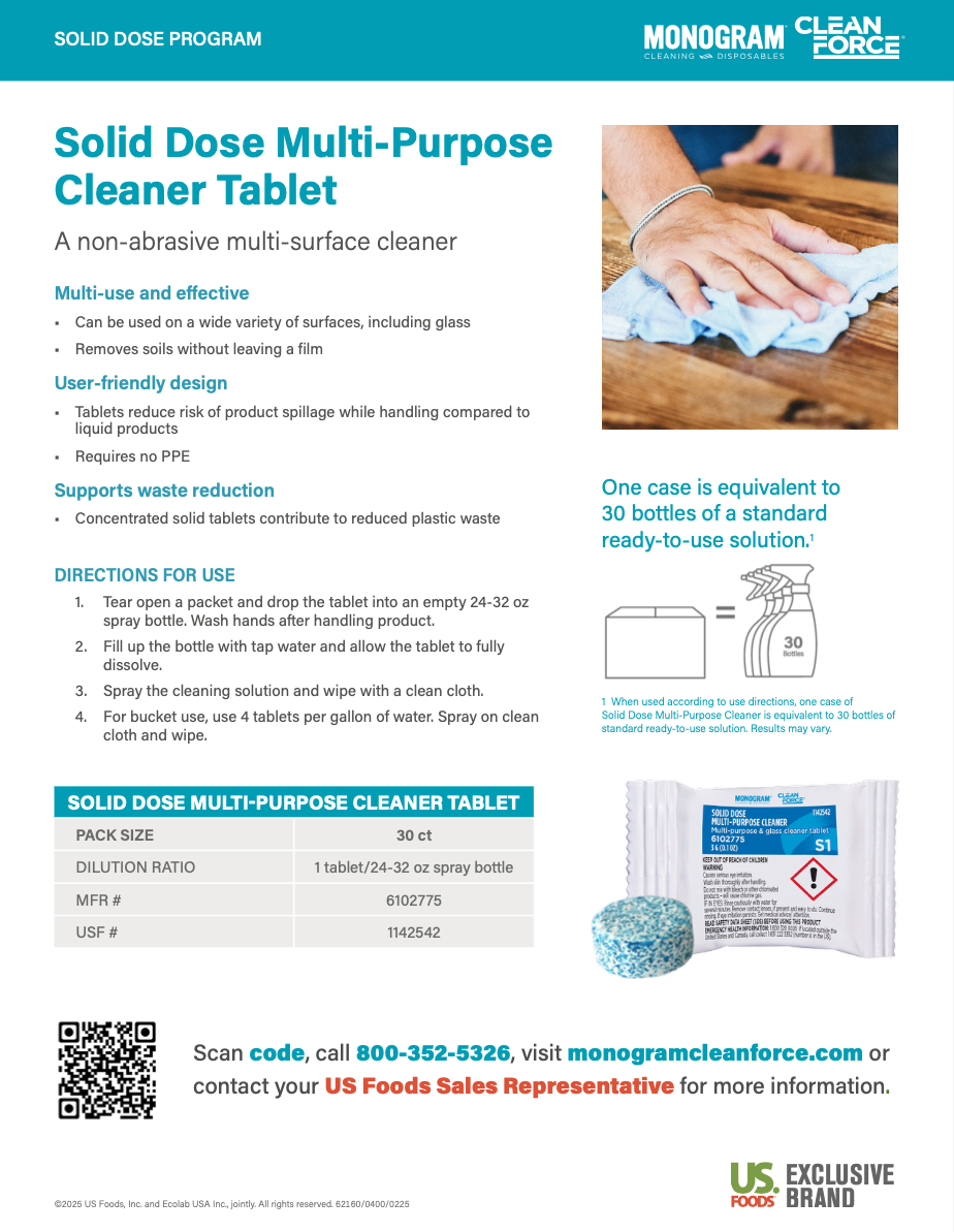 Solid Dose Multi-Purpose Cleaner Tablet Sell Sheet